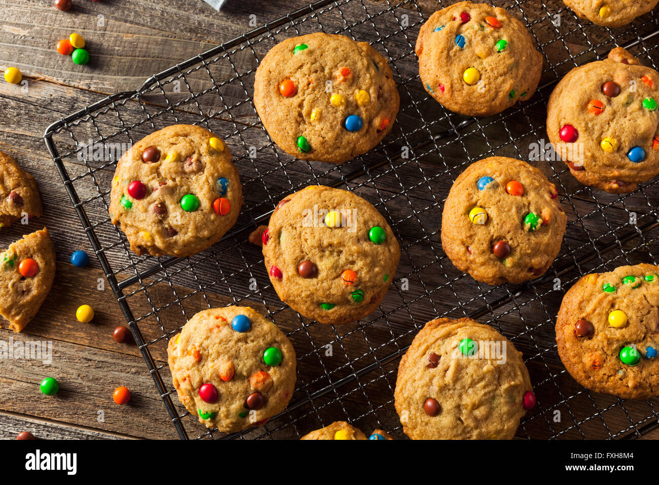 Homemade Candy Coated Chocolate Chip Cookies Ready to Eat Stock Photo ...