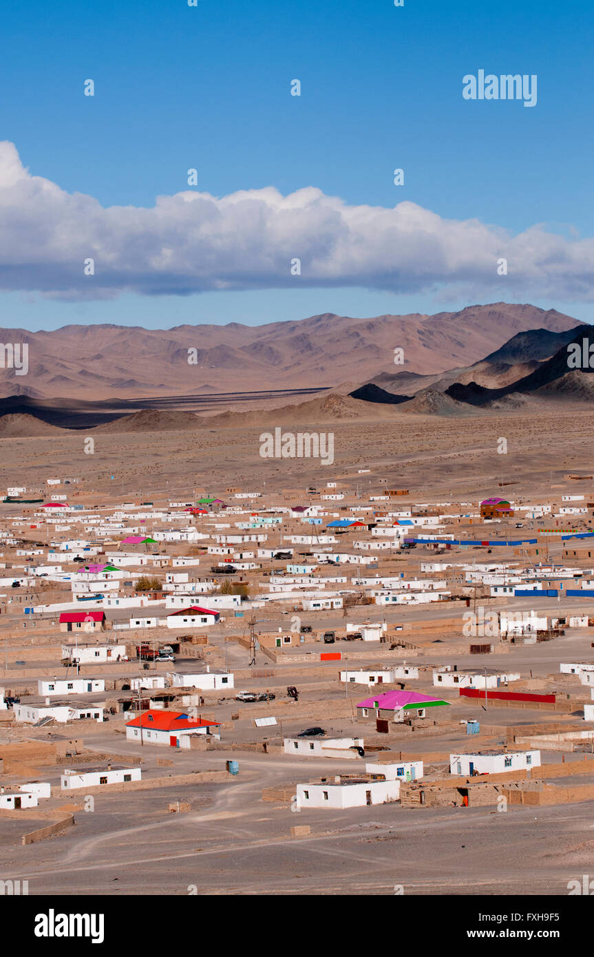 Outer suburbs of Olgii with some new houses among traditional homes ...