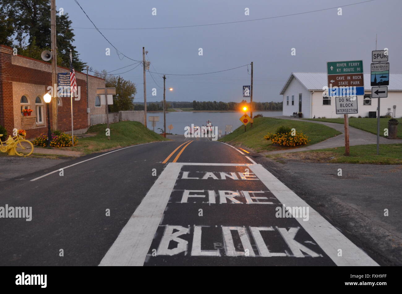 A view of the ferry landing on the Ohio River at Cave-in-Rock Illinois ...