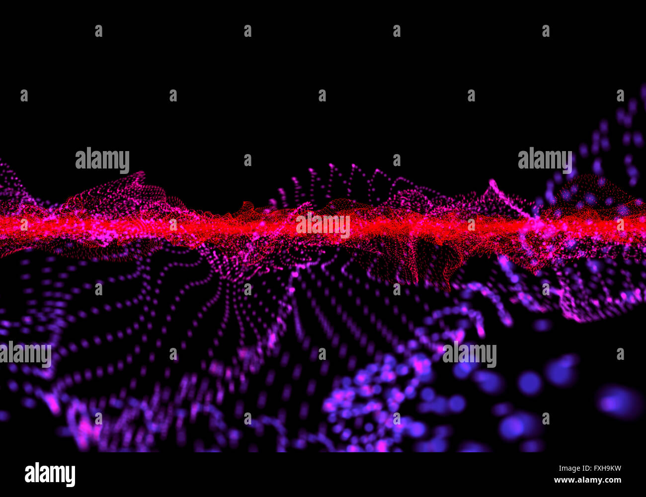 Three Dimensional Illuminated Abstract Digital Wave Of Glowing Particles And Wireframe Hud