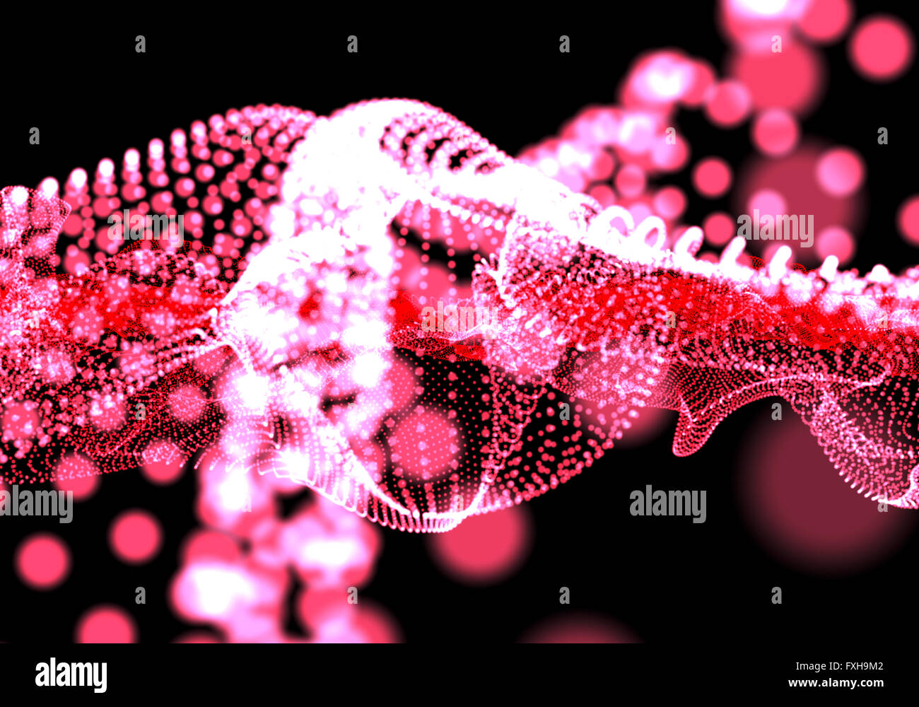 Three Dimensional Illuminated Abstract Digital Wave Of Glowing Particles And Wireframe Hud