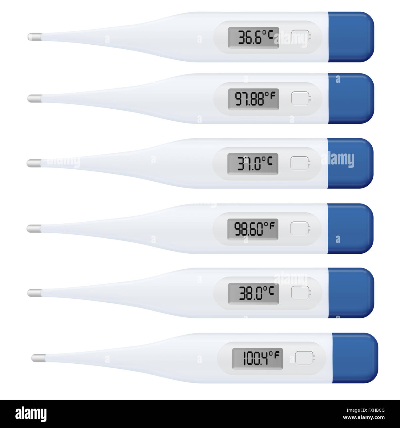 Set of modern, digital, medical thermometers isolated on white background. 3d illustration Stock ...