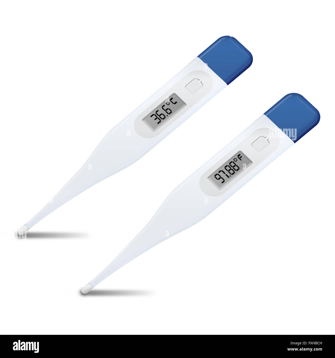 Set of modern, digital, medical thermometers with shadows isolated on ...