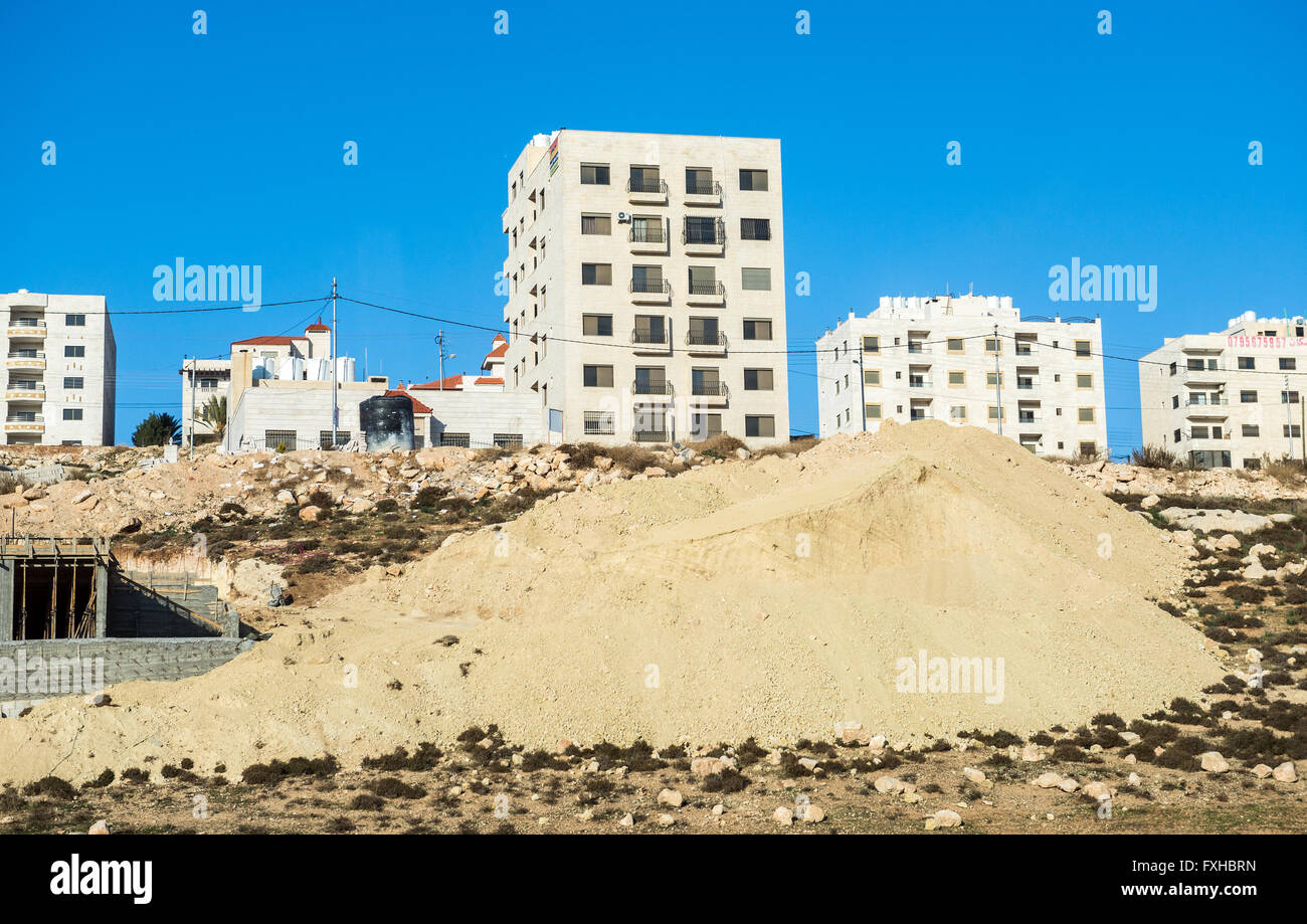 Apartment buildings seen from Amman-Zarqa highway, capital of Jordan ...