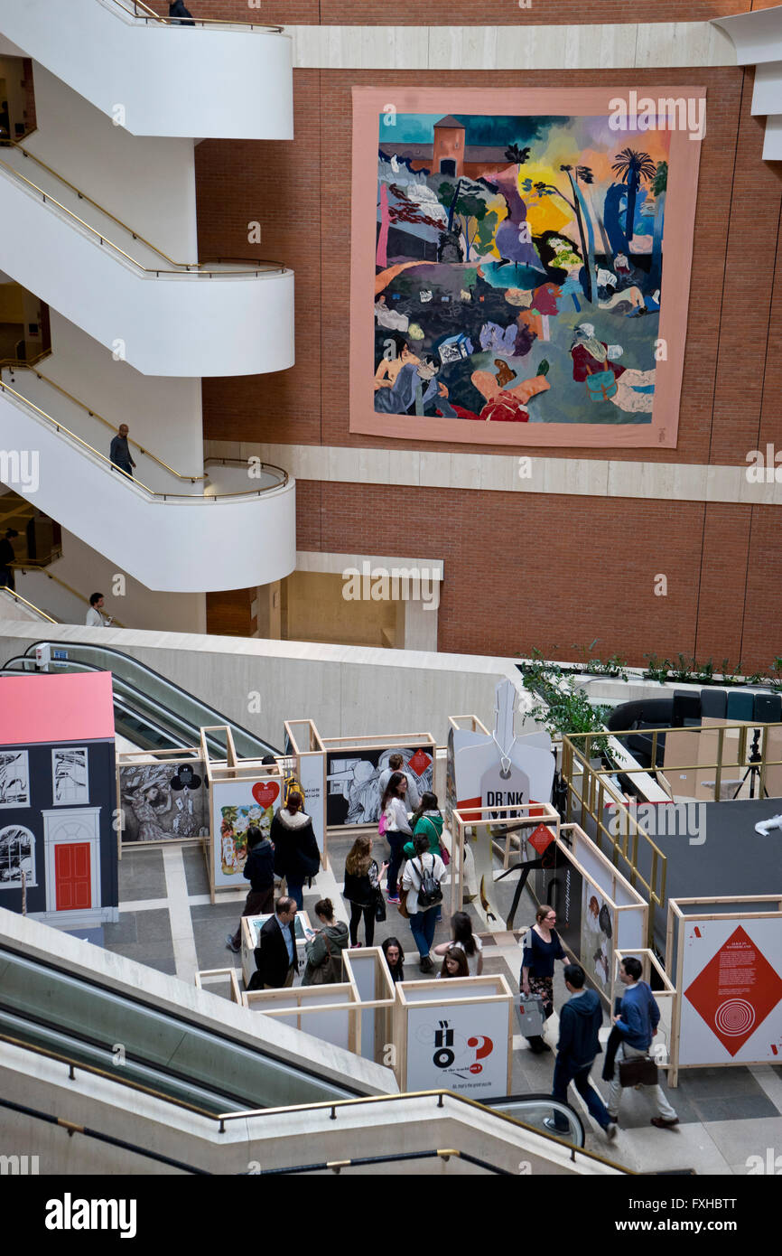 Visitors and members at the entrance hall at the British Library ...