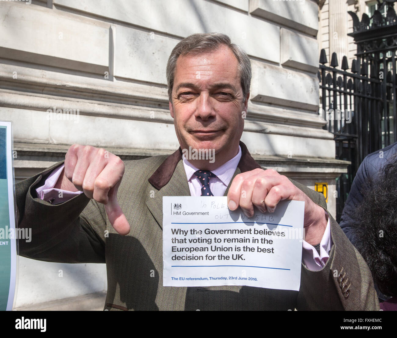Nigel Farage delivers a letter to 10 Downing Street describing the ...