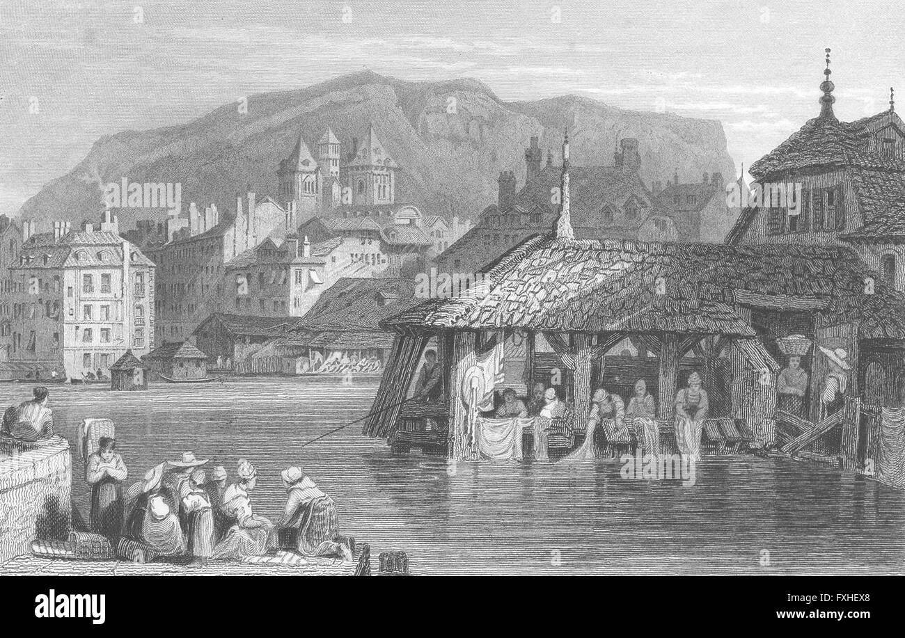 SWITZERLAND: Geneva: Swiss: Prout Washing clothes, antique print 1830 ...