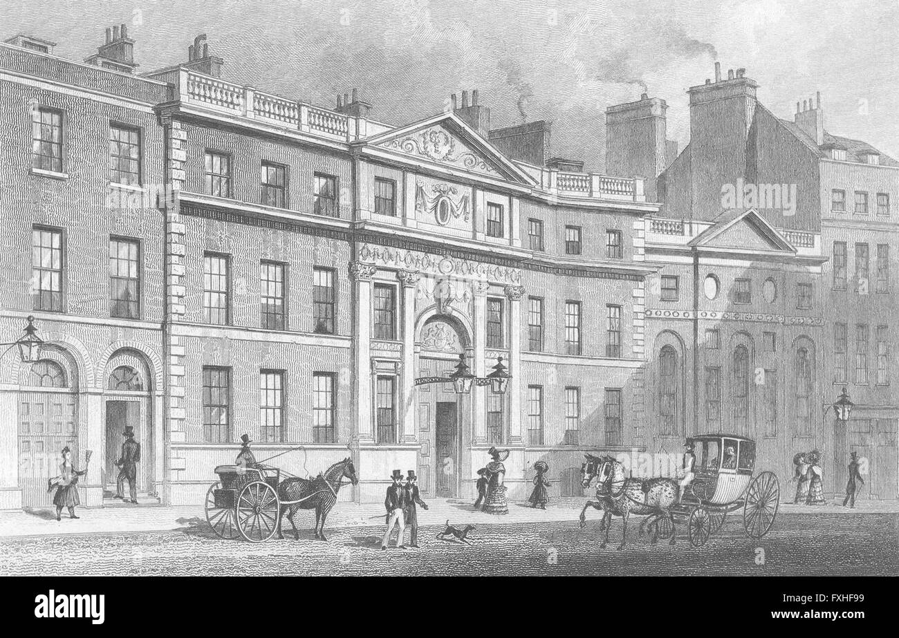 LONDON: Drapers Hall, Throgmorton St, antique print 1829 Stock Photo ...