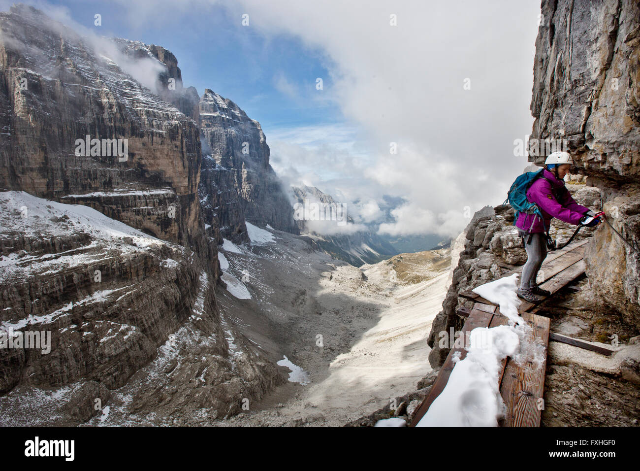 On the via ferrata delle Bocchette in the Brenta Dolomites, Italy Stock ...