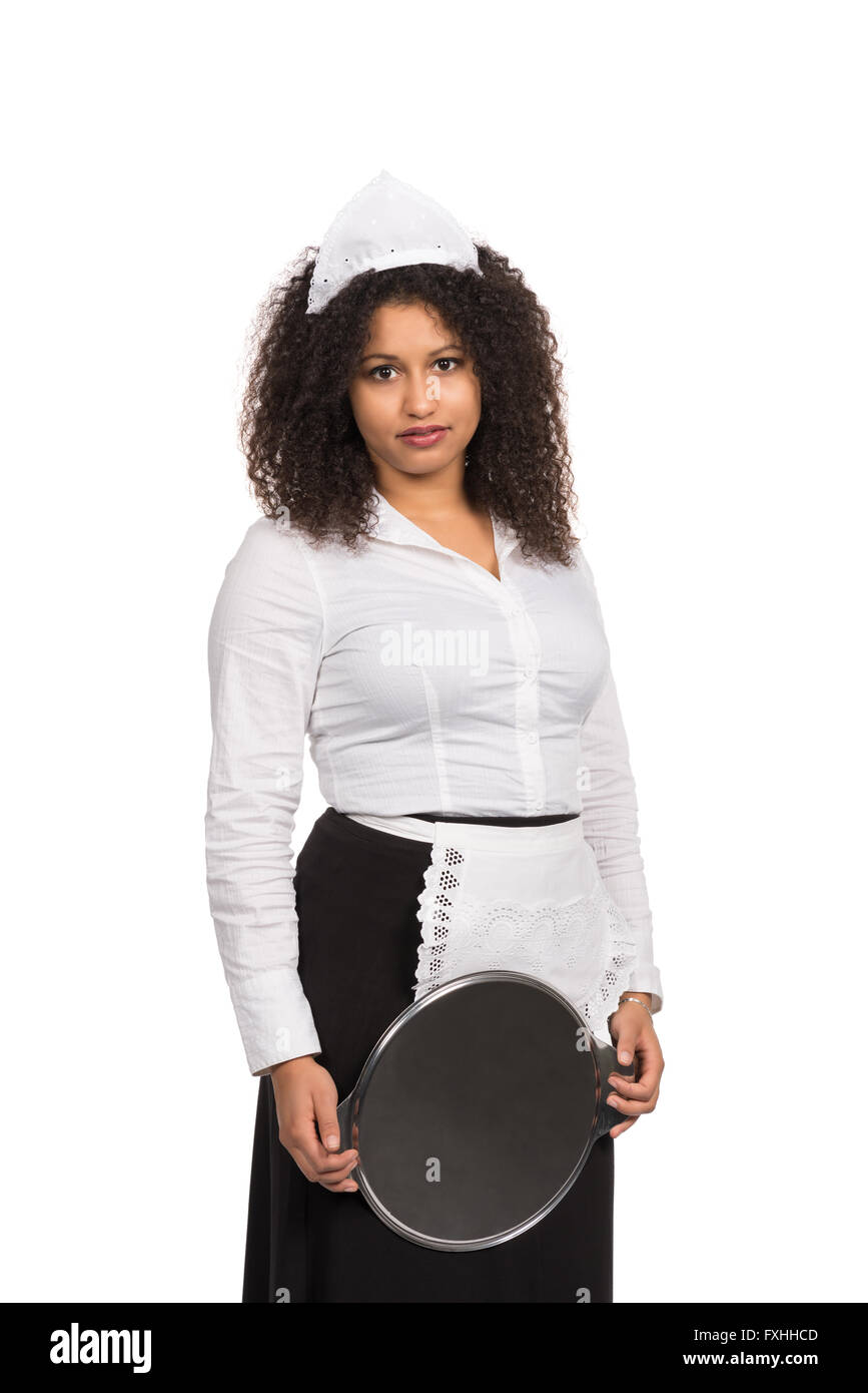 Cut out image of a young maid with brown curly hair (afro) who is ...