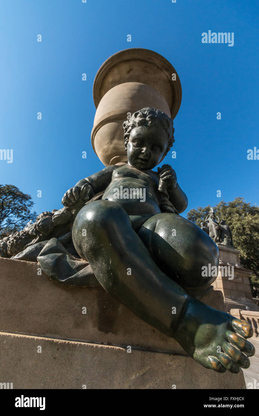 Beautiful metal sculpture in Barcelona, main square Catalunya in Spain ...