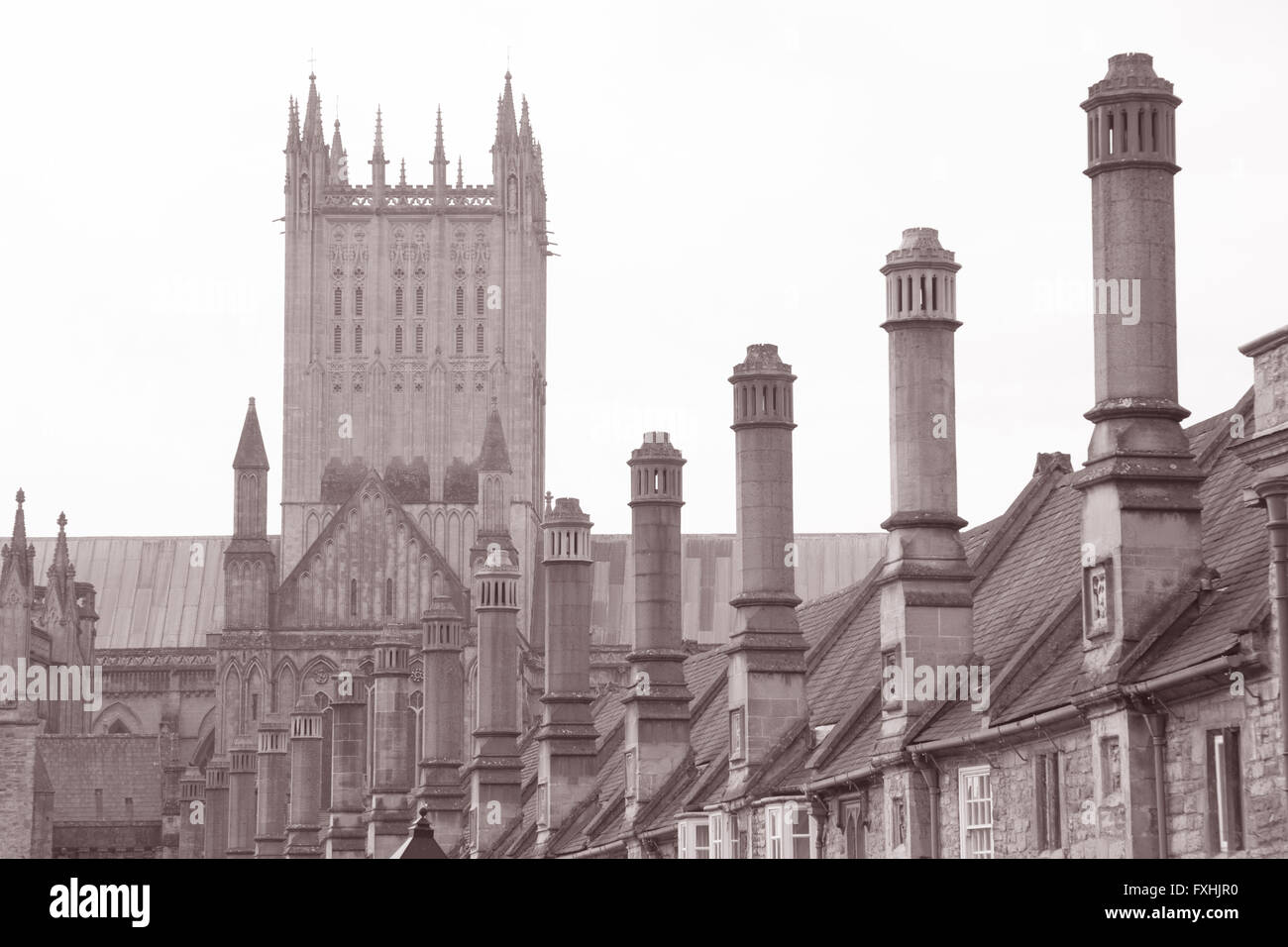 Vicar's Close and Cathedral, Wells; Somerset; England; UK Stock Photo ...