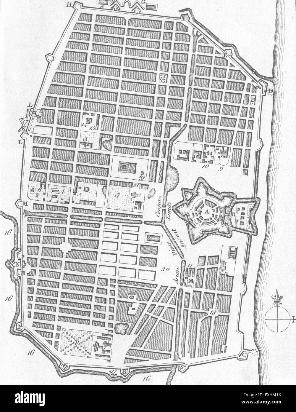 INDIA: Plan of Puducherry Pondicherry, antique print 1759 Stock Photo ...