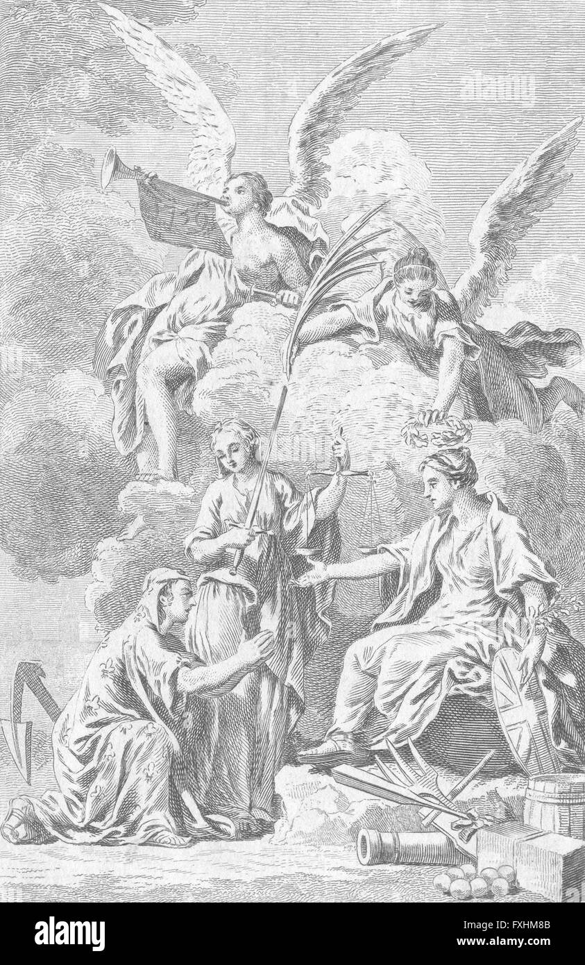 FRANCE: Beaten, Britannia Great Britain Victorious, antique print 1759 ...