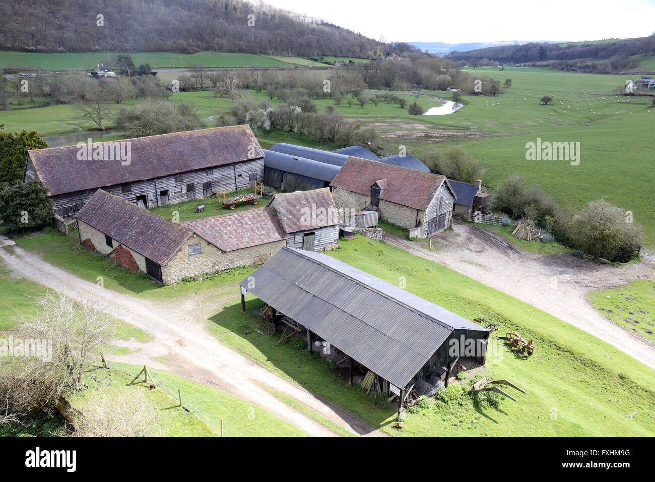 Farmhouse and out buildings Stock Photo - Alamy
