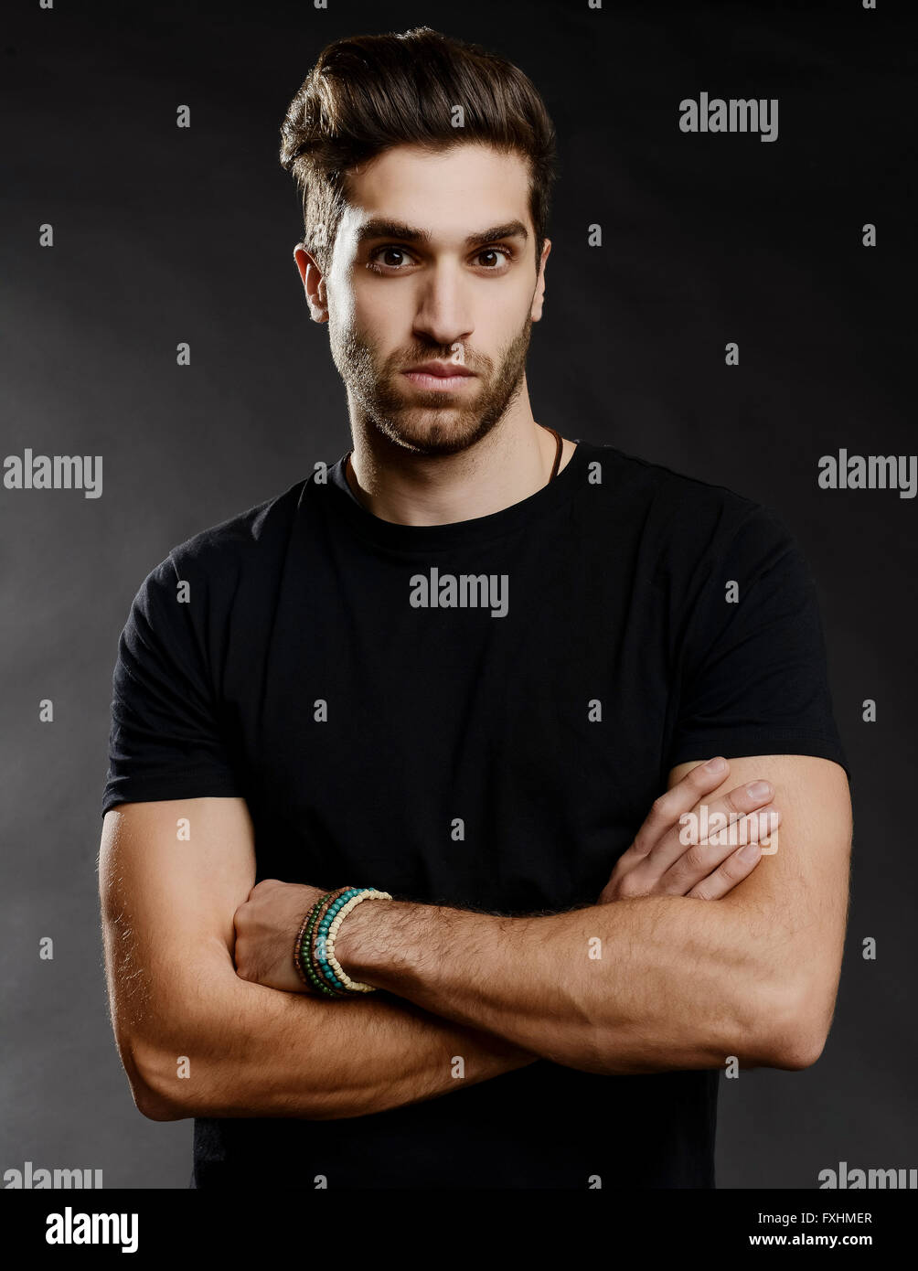 Male Model Wearing Black T Shirt Stock Photo - Alamy