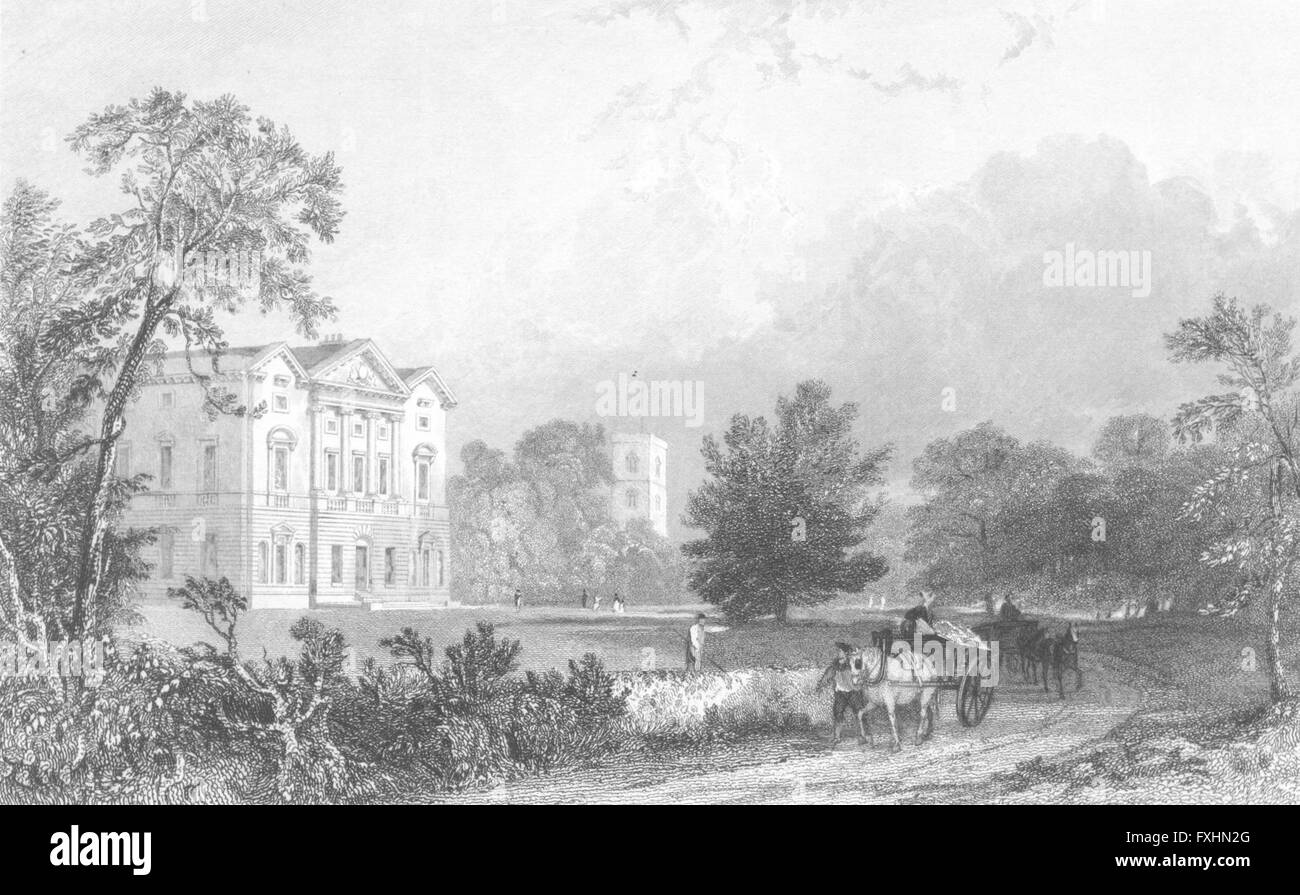 NORTHUMBS: Bywell Hall: Allom: Horse & Carts, antique print 1832 Stock ...