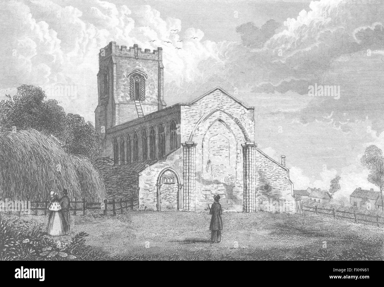 LINCS: Freiston Church: Saunders Cottages, antique print 1836 Stock ...