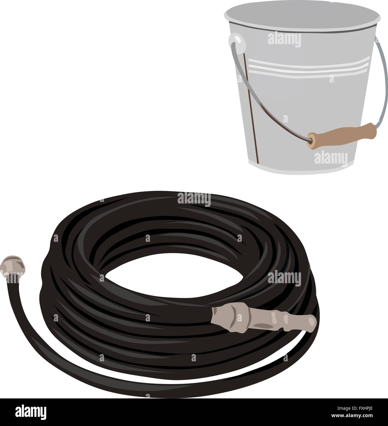 Garden set with hose and bucket, isolated vector Stock Vector Image ...