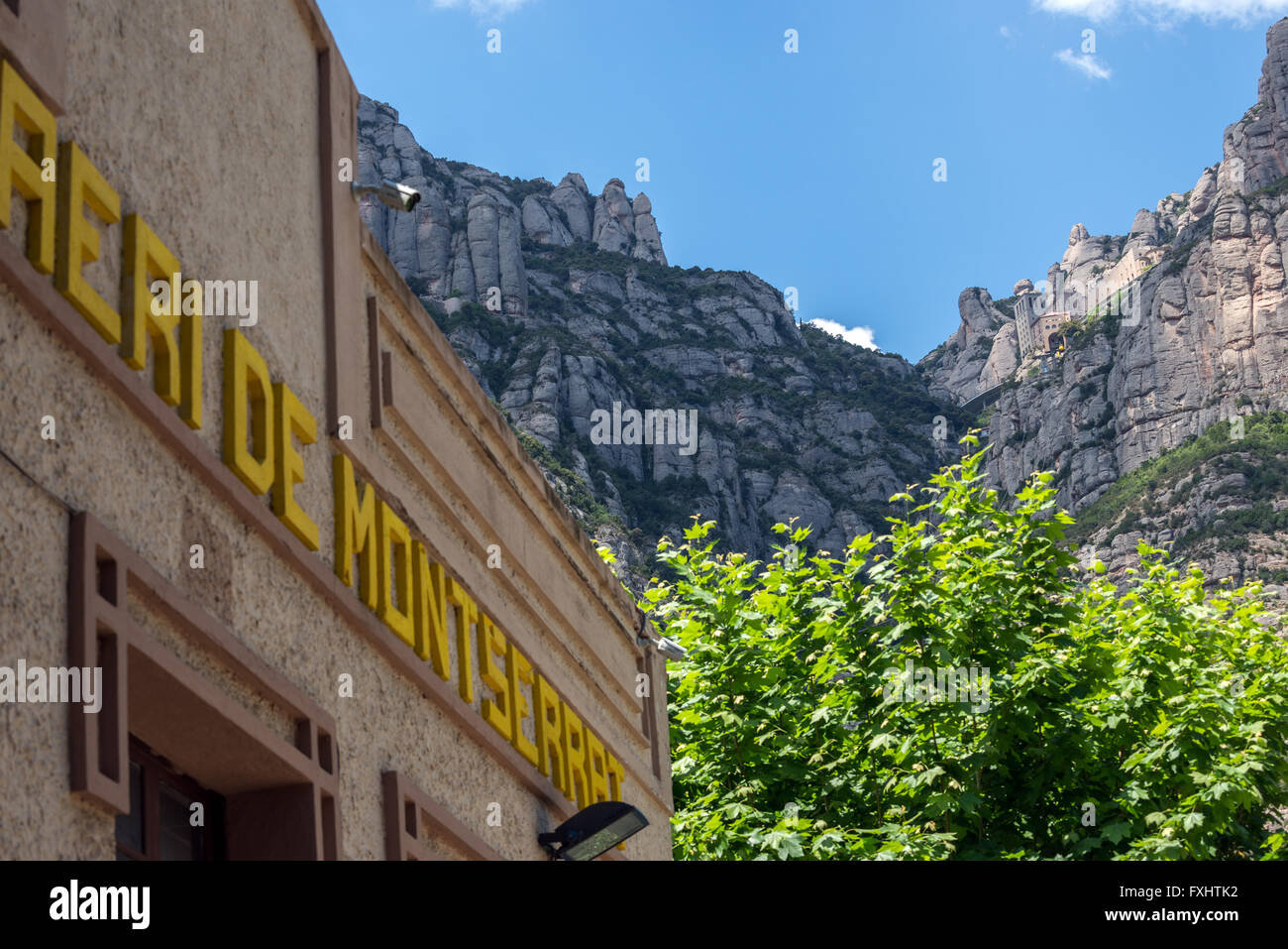 station of aerial cable car to Santa Maria de Montserrat abbey on ...
