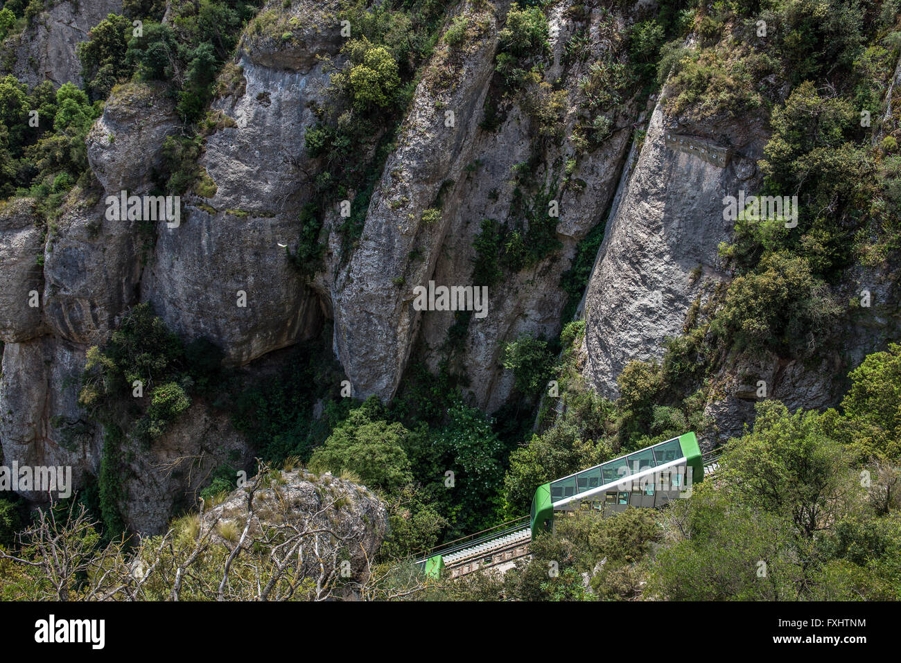 Sant Joan Funicular near Benedictine abbey Santa Maria de Montserrat on ...