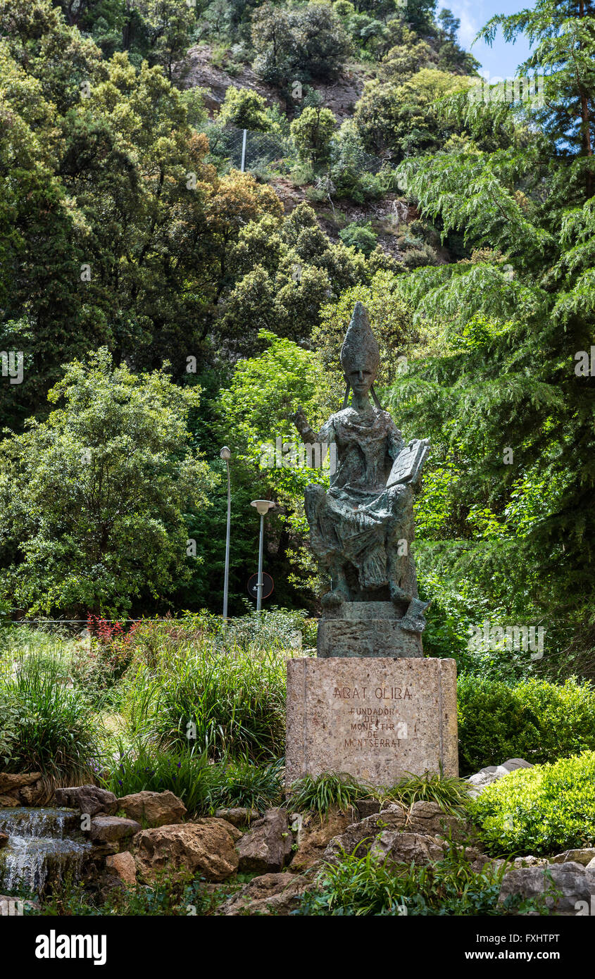 Abbot Oliba statue in Benedictine abbey Santa Maria de Montserrat on ...