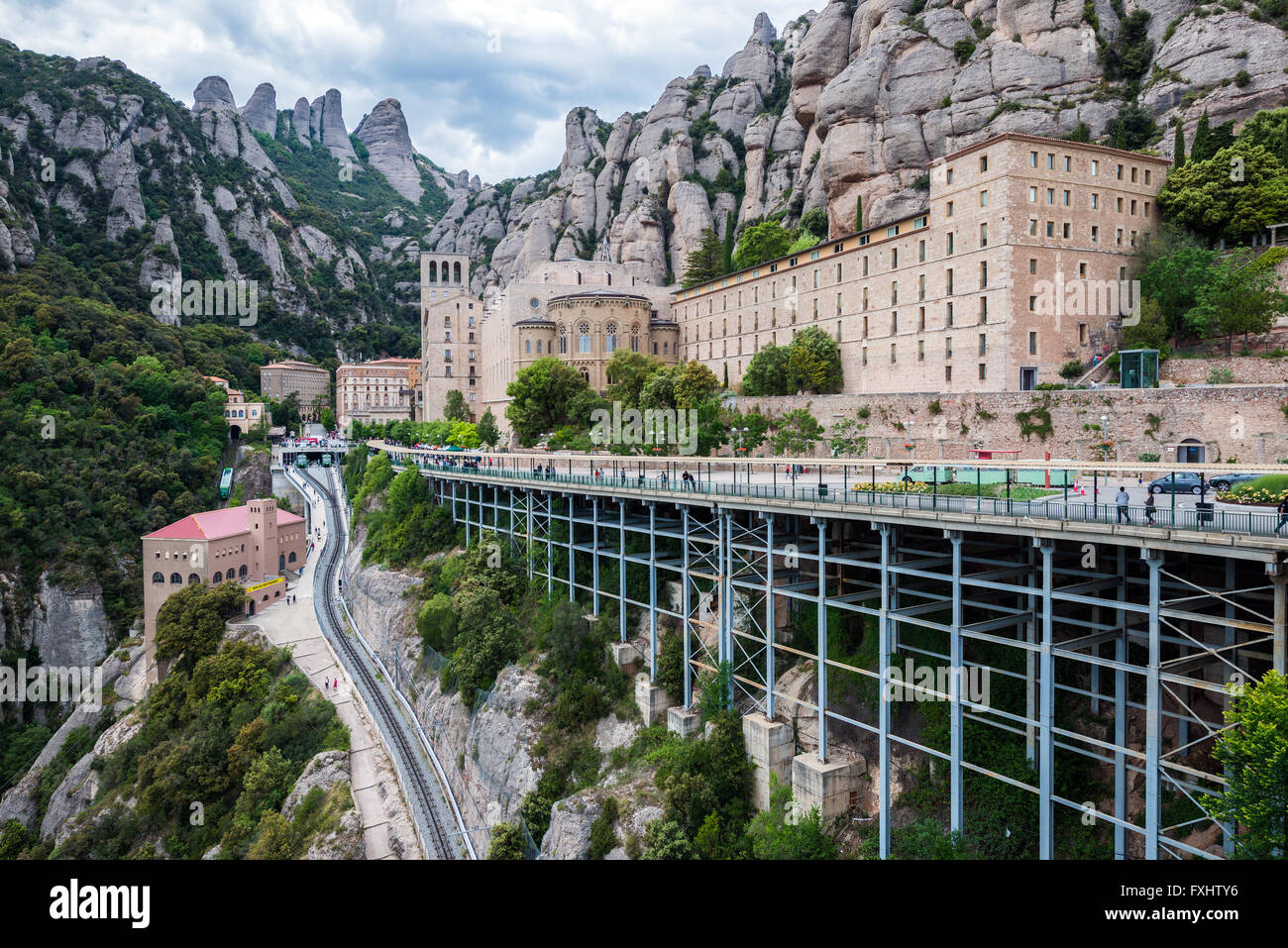 Benedictine abbey Santa Maria de Montserrat on Montserrat mountain in ...