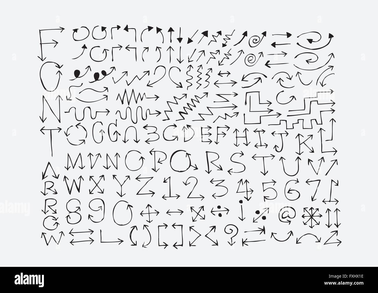 sketch arrows alphabet , Arrow font A through Z and numbers Stock Vector Image & Art - Alamy