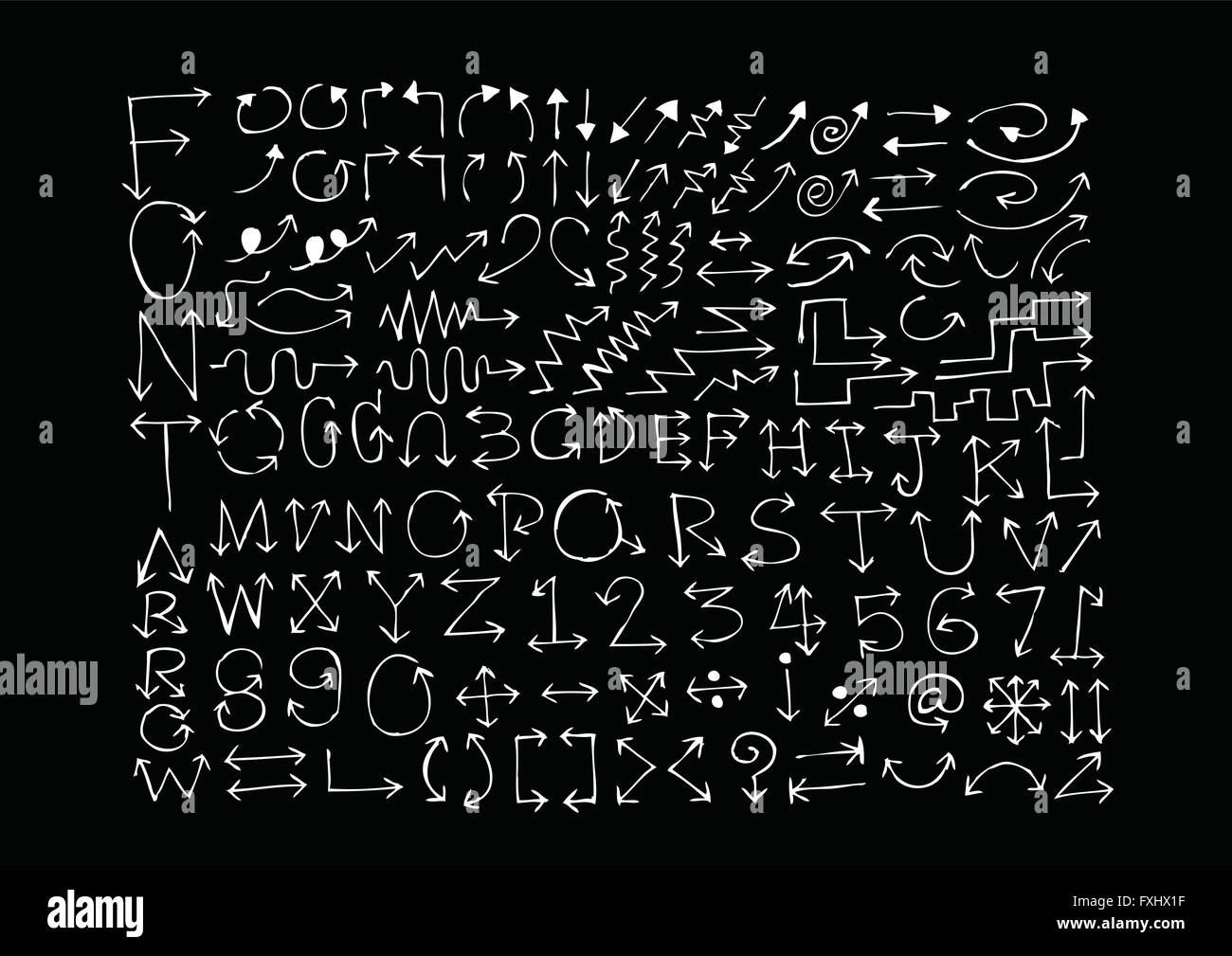 sketch arrows alphabet , Arrow font A through Z and numbers Stock Vector Image & Art - Alamy