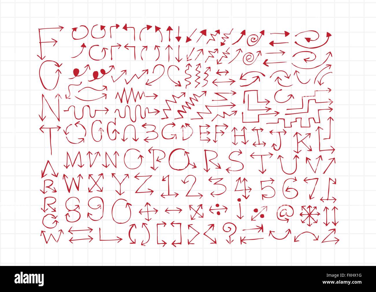 sketch arrows alphabet , Arrow font A through Z and numbers Stock ...