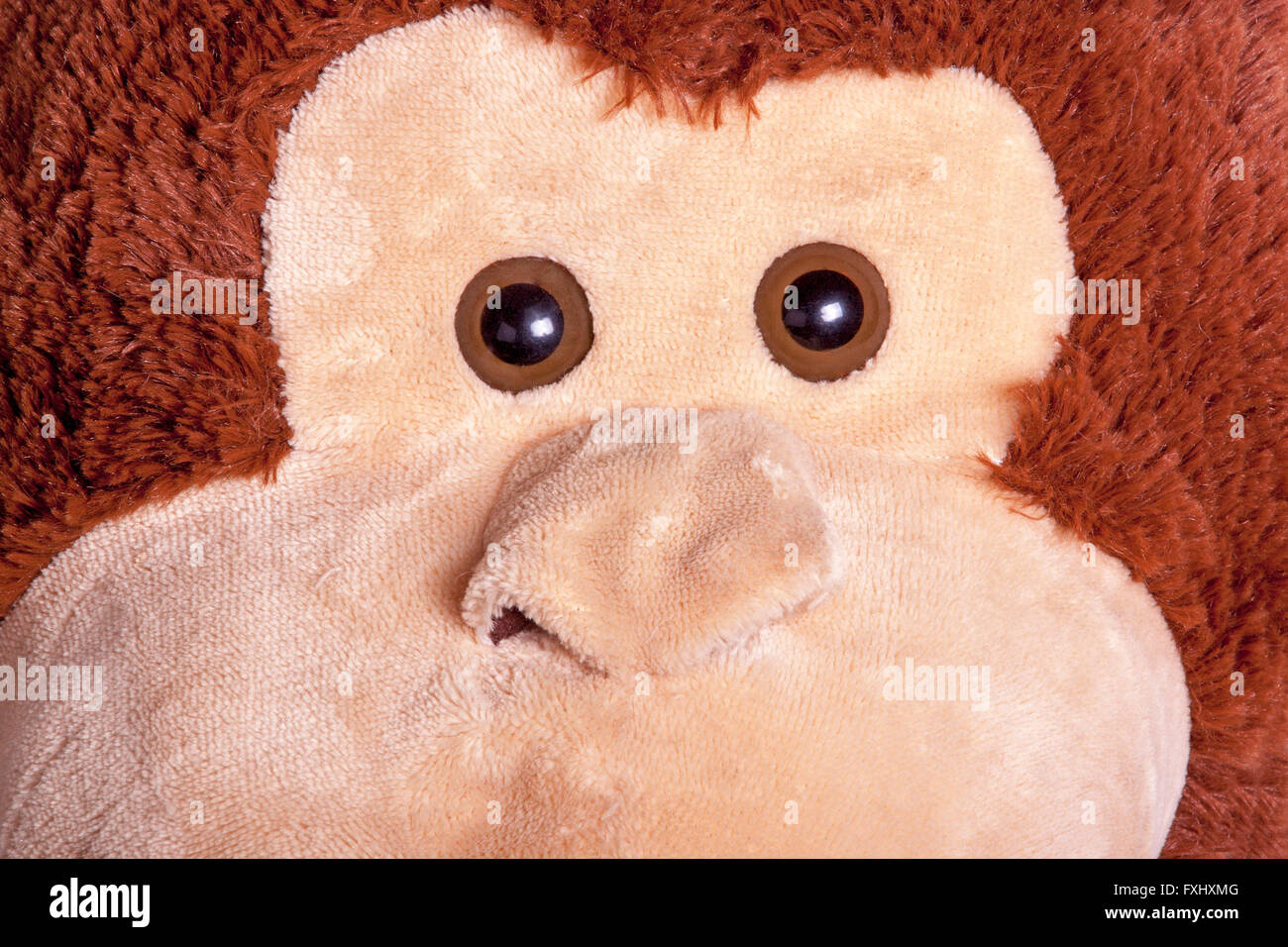 close-up view of eyes and nose and textures of toy monkey Stock Photo ...