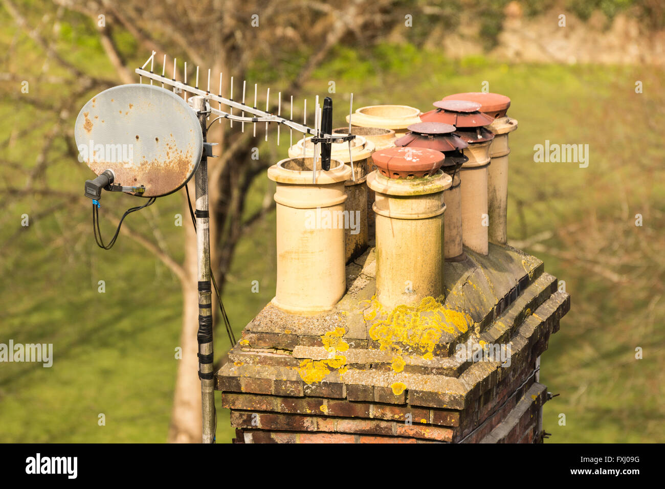 Urban housing rooftop chimneys - pictured here in Lewes, East Sussex ...