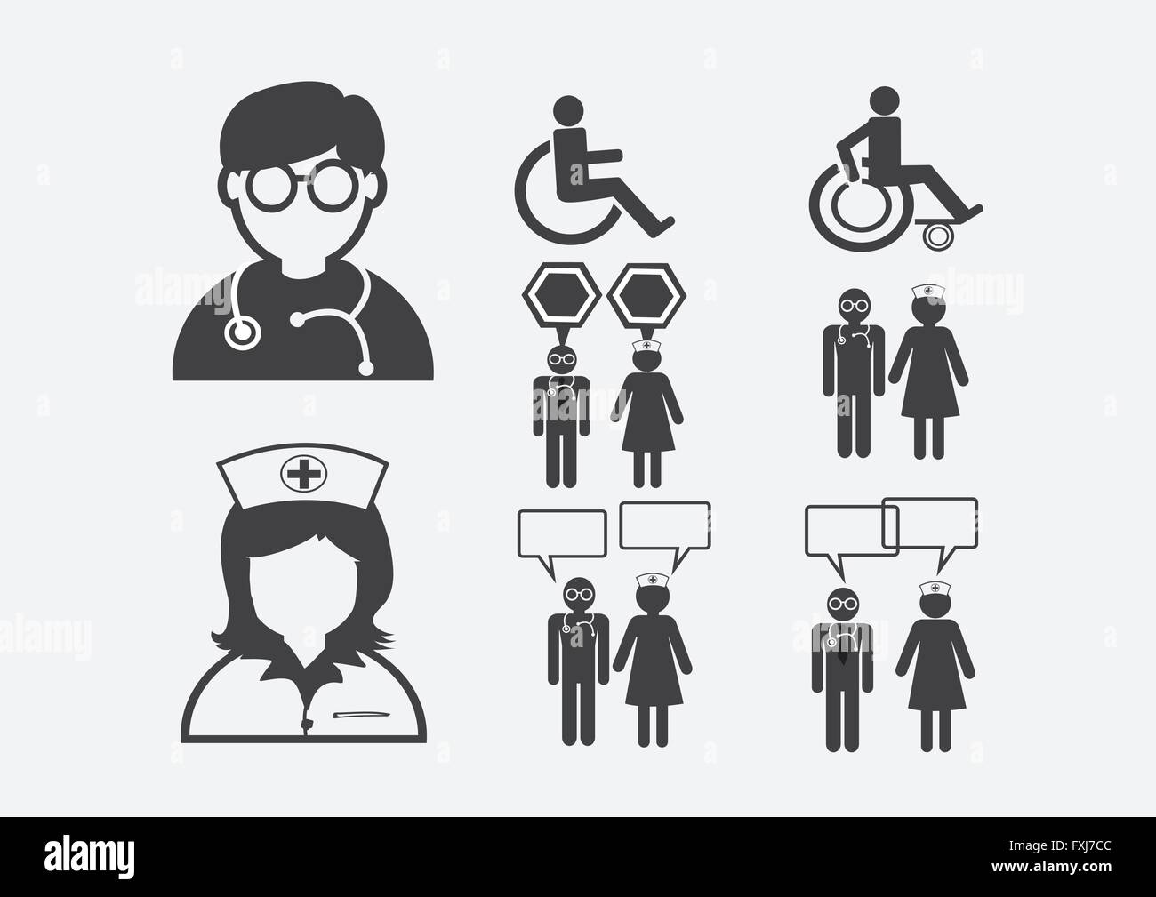 Doctor Nurse Patient Sick Icon Sign Symbol Pictogram Stock Vector Image ...