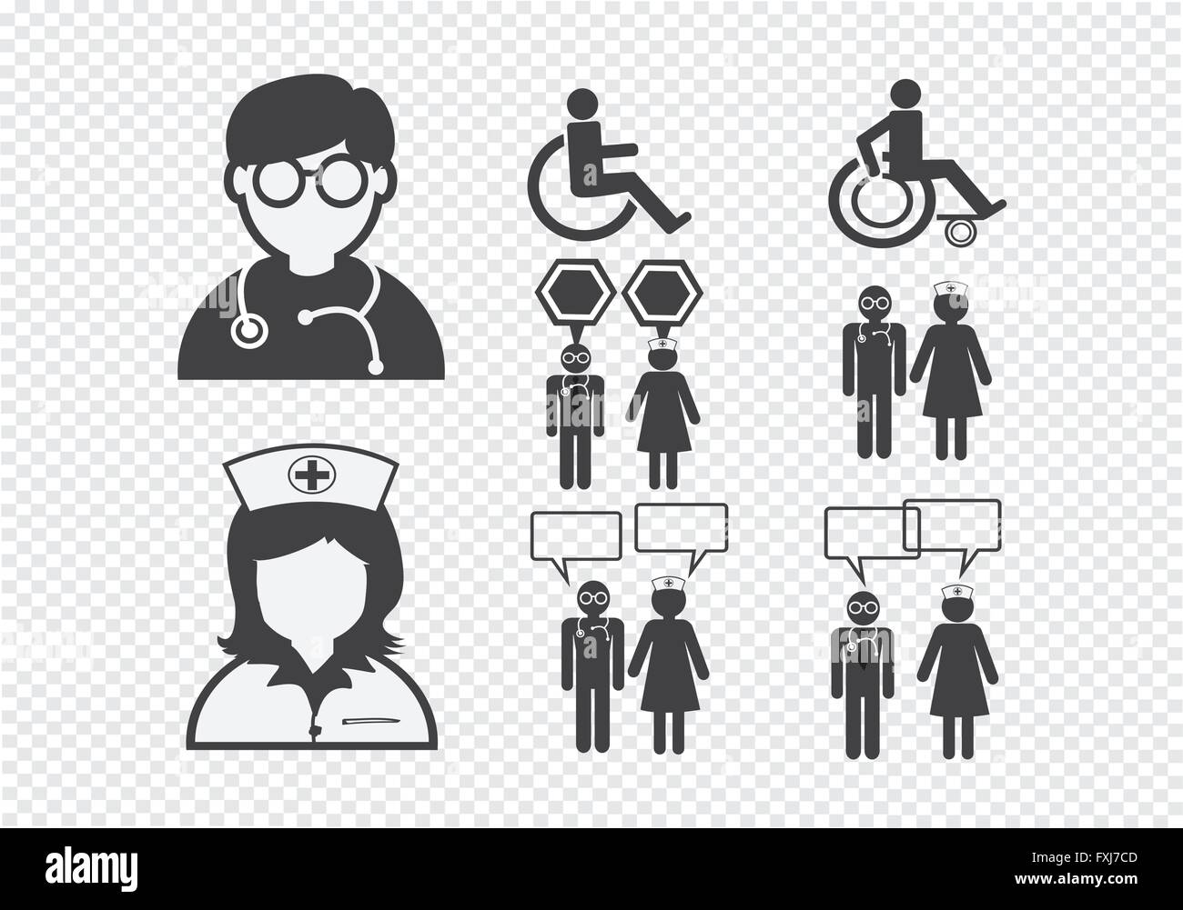 Doctor Nurse Patient Sick Icon Sign Symbol Pictogram Stock Vector Image ...