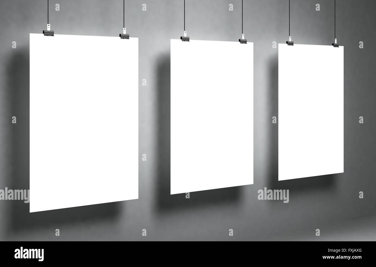 Demo of white blank poster on a gray surface. Template for advertising ...