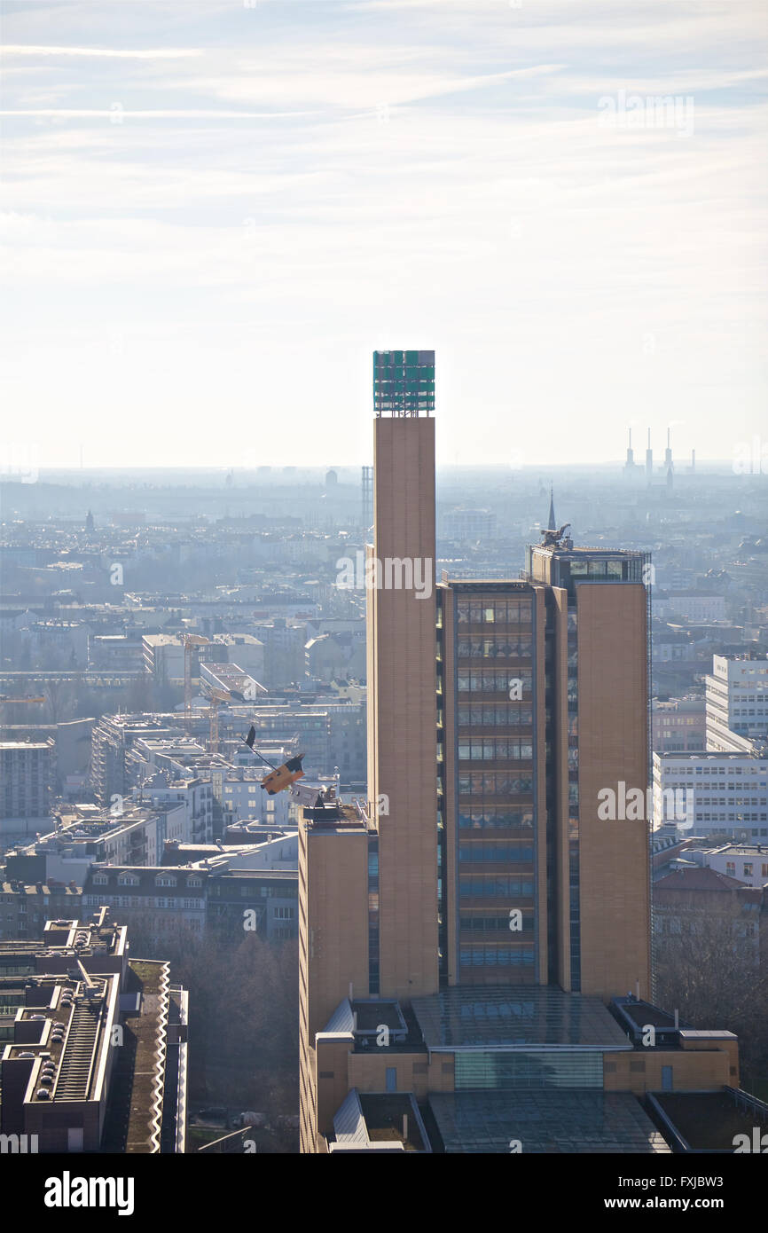 Urban sprawl past Renzo Piano's Atrium Tower at Potsdamer Platz in ...