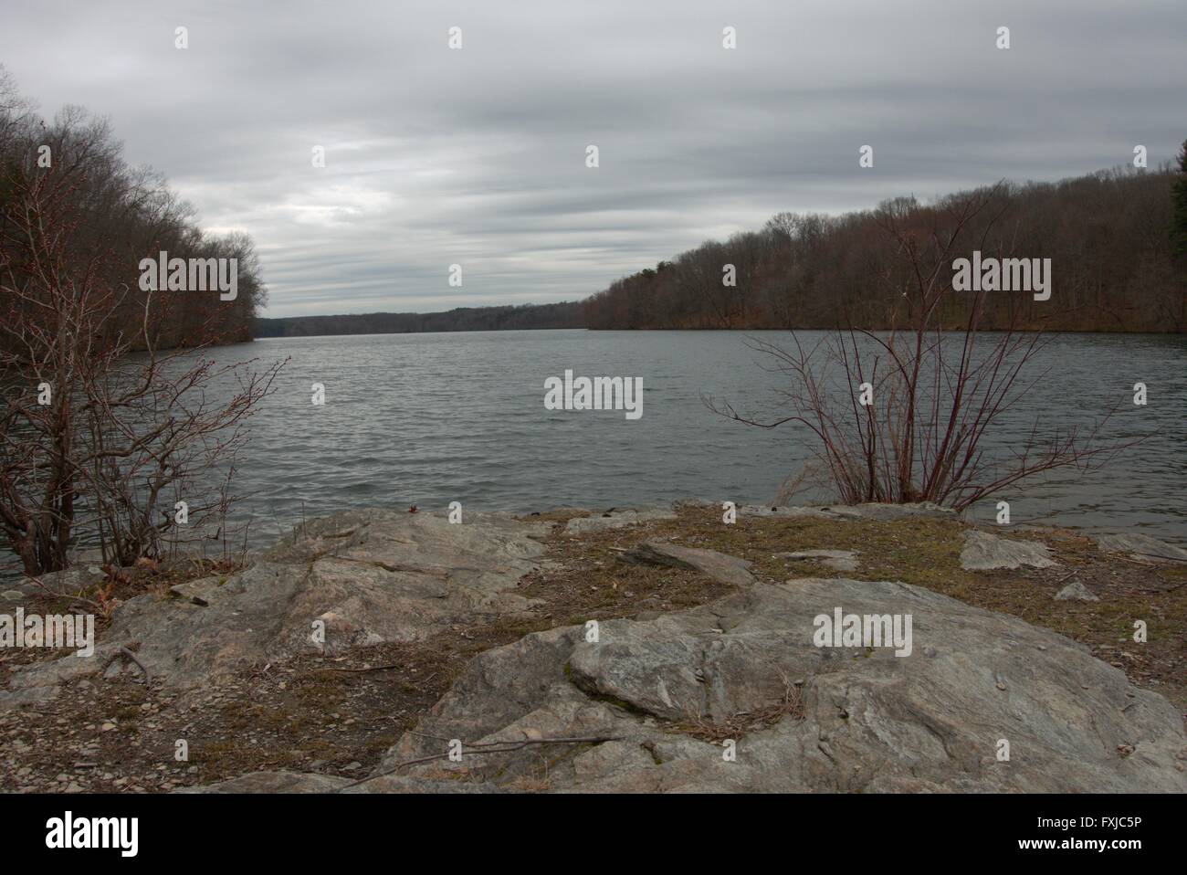 Looking across Prettyboy Reservoir on an overcast afternoon Stock Photo ...