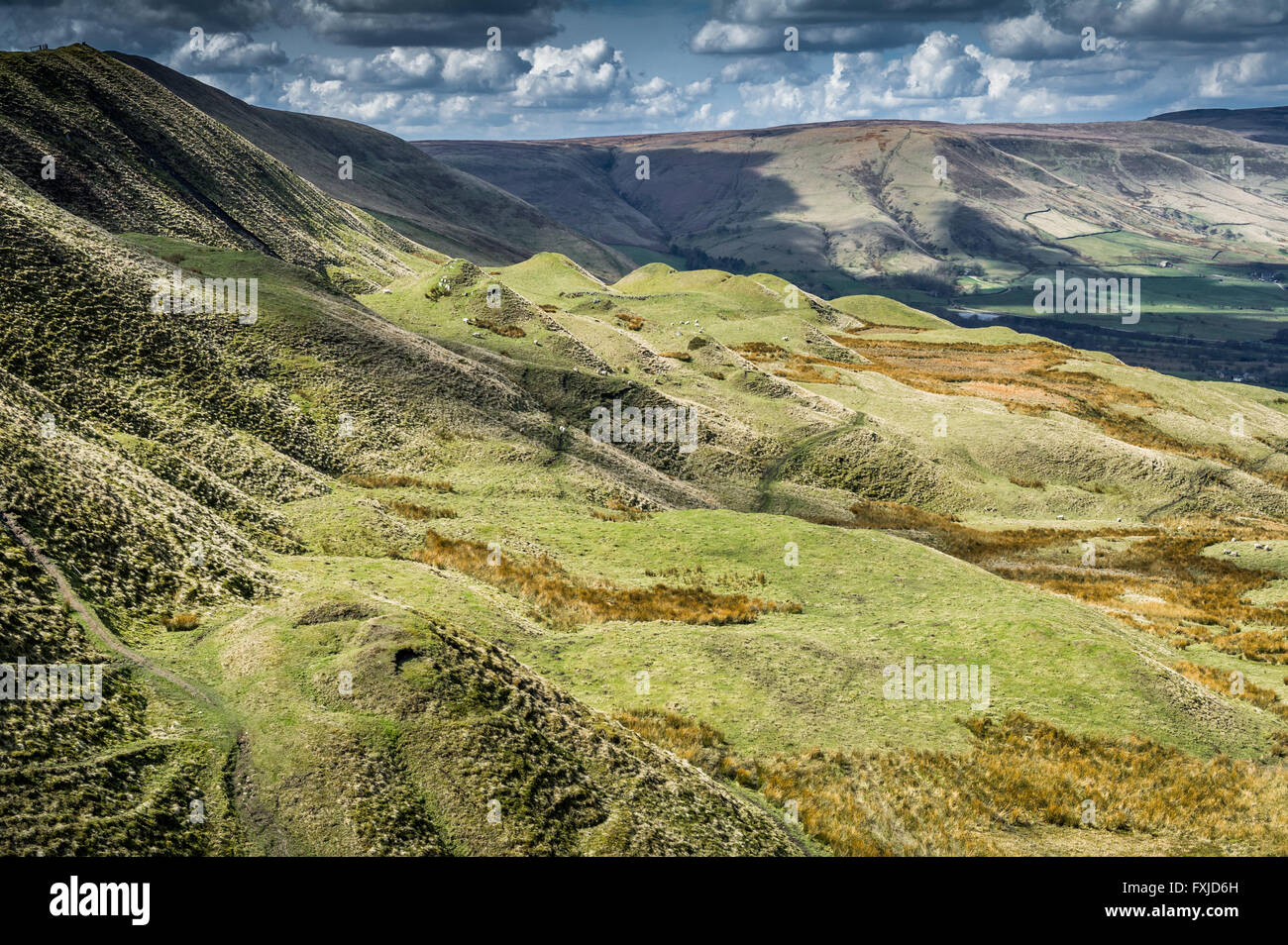 The Great Ridge looking from Mam Tor showing small hills caused by ...