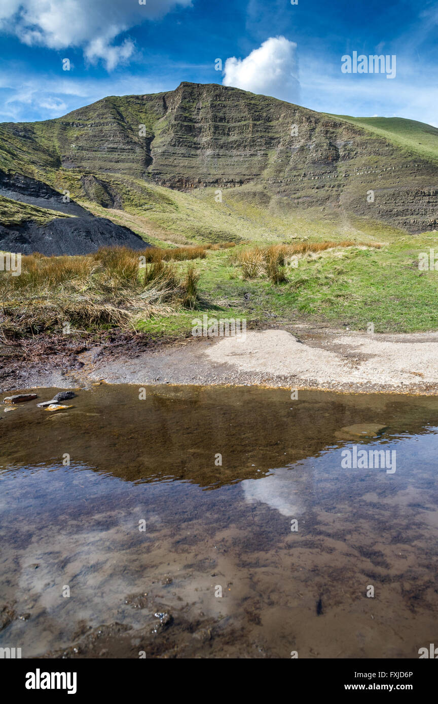 Mam Tor with its reflection in a pond, Peak District, Derbyshire ...