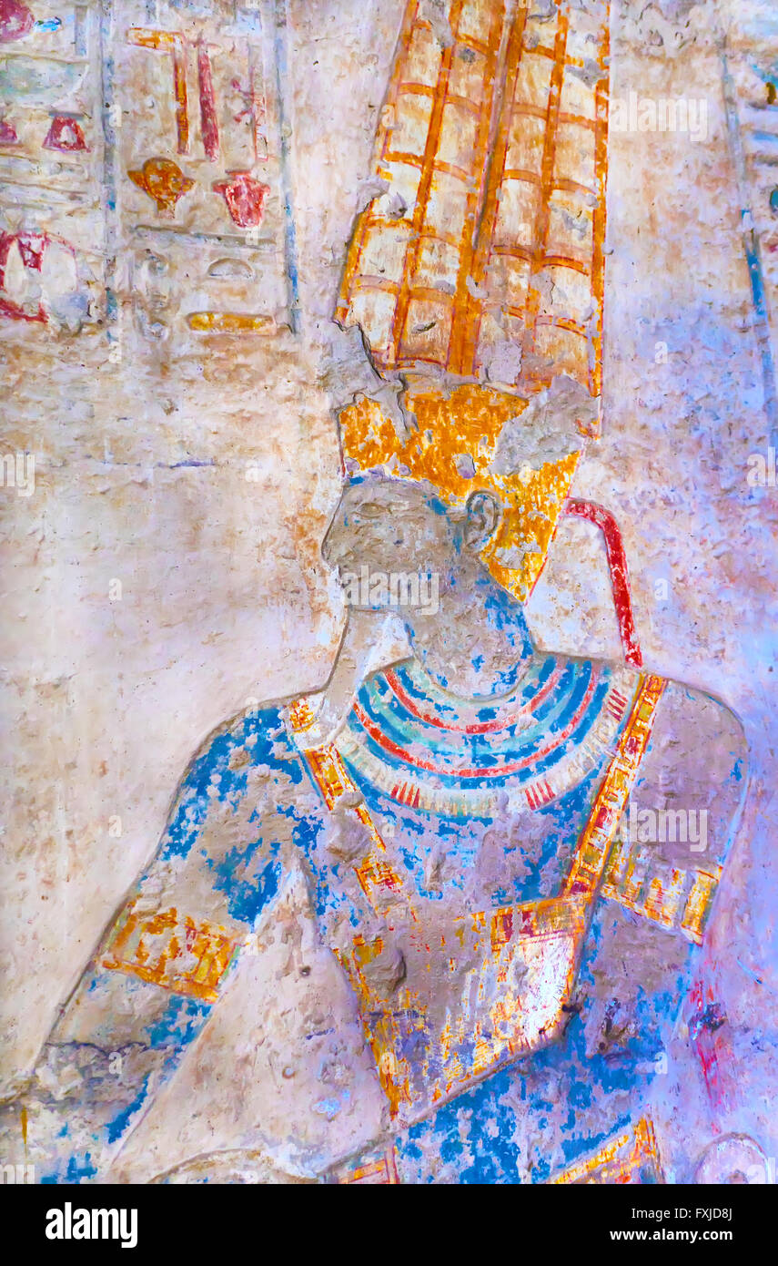 Ancient Egyptian King Ramses II in carved wall. Preserved the original ...