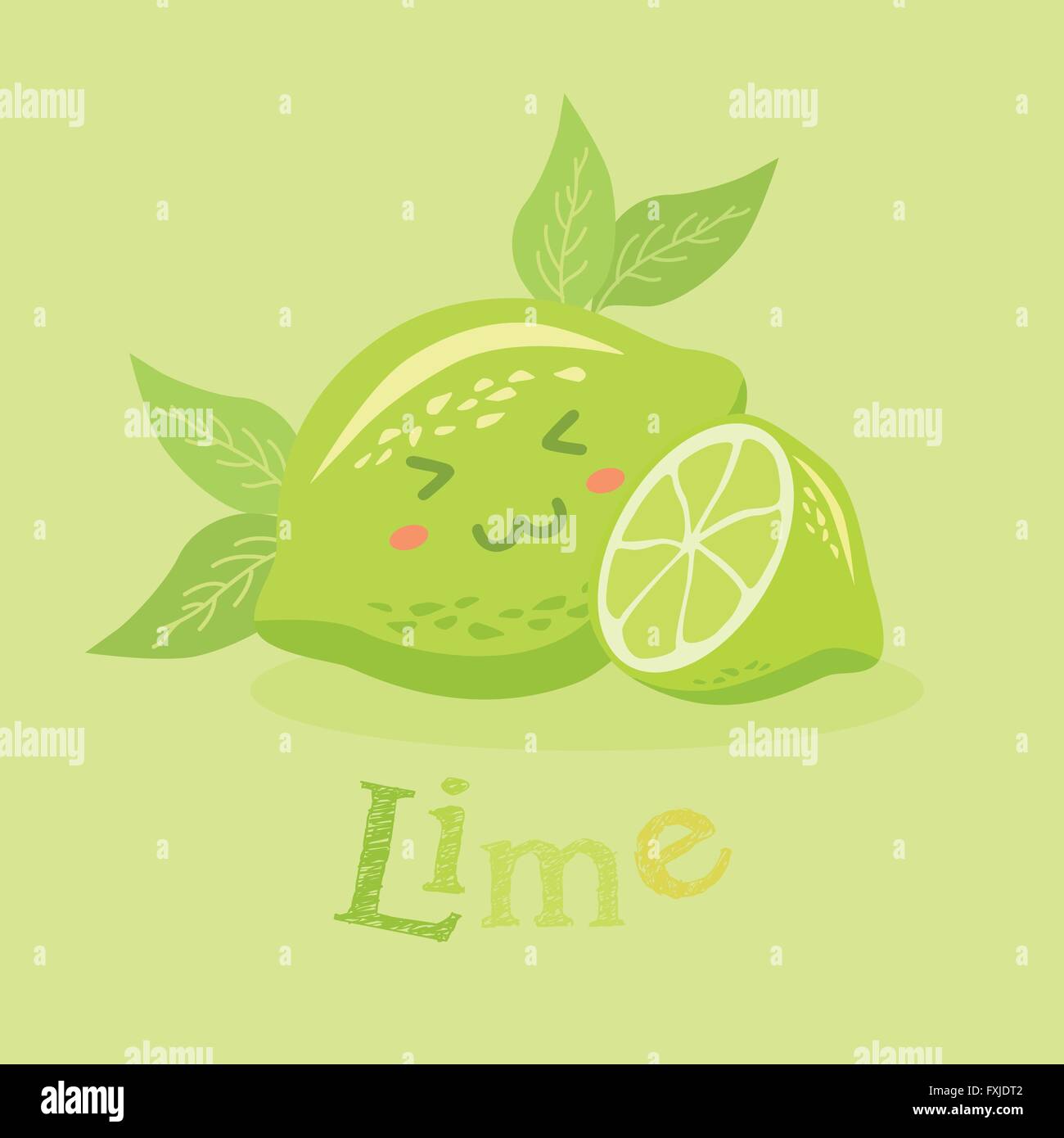 Vector illustration of cute lime fruit mascot in green background Stock ...
