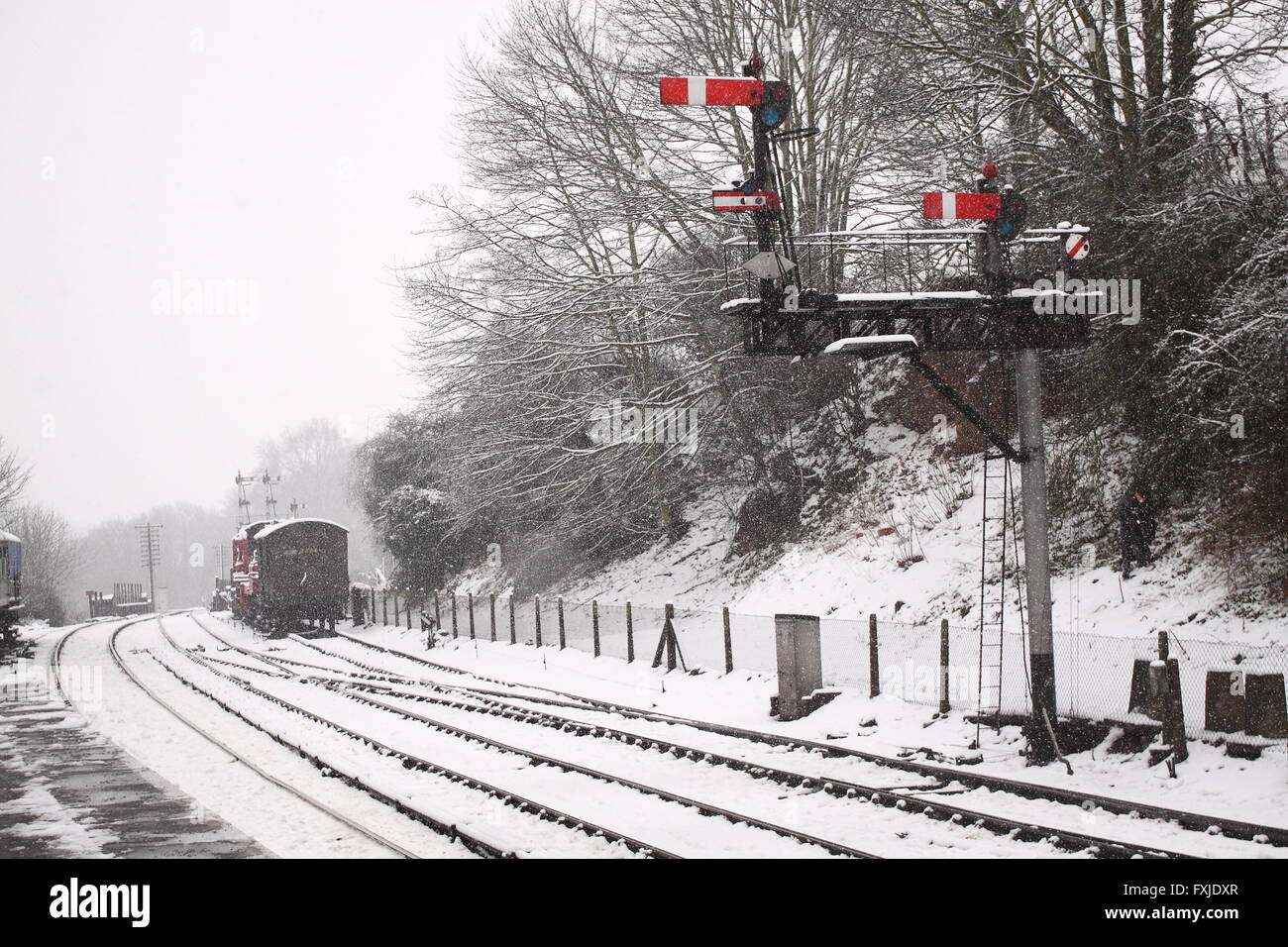 Railway signal snow Stock Photo - Alamy