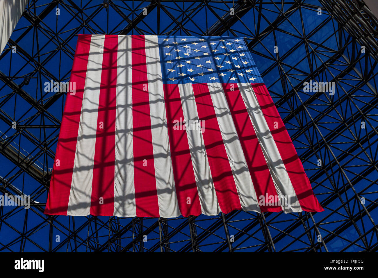 Large american flag hanging in hi-res stock photography and images - Alamy
