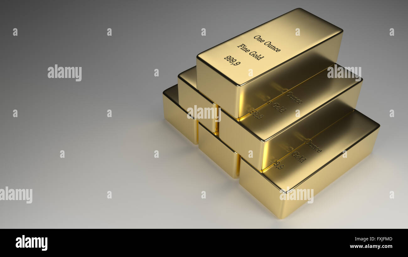 Realistic 3d rendering of 6 gold bars Stock Photo - Alamy