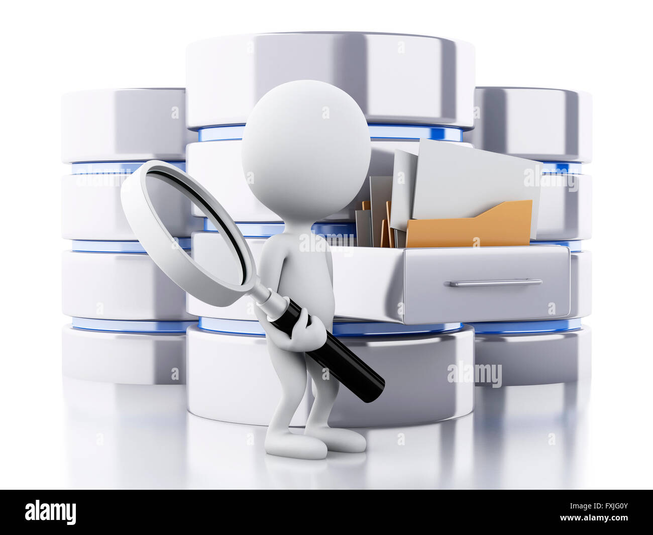 3d renderer image. White people with data storage. Database concept ...