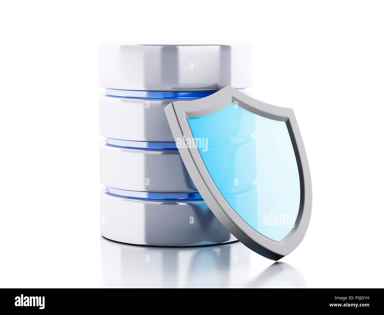 3d renderer image. Data storage with shield. Data security concept ...