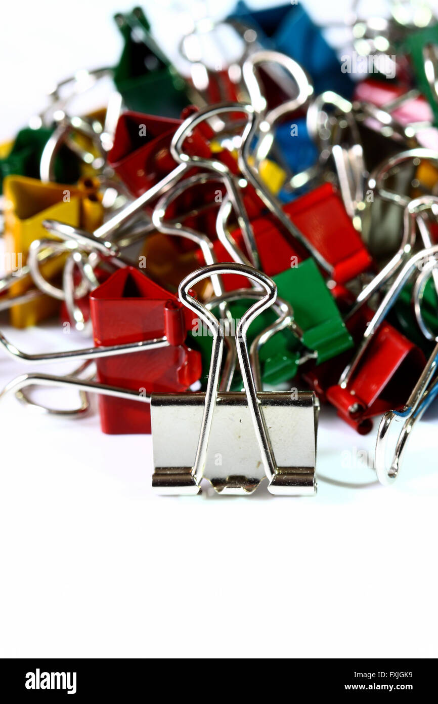 Bulldog clips color isolated Stock Photo - Alamy