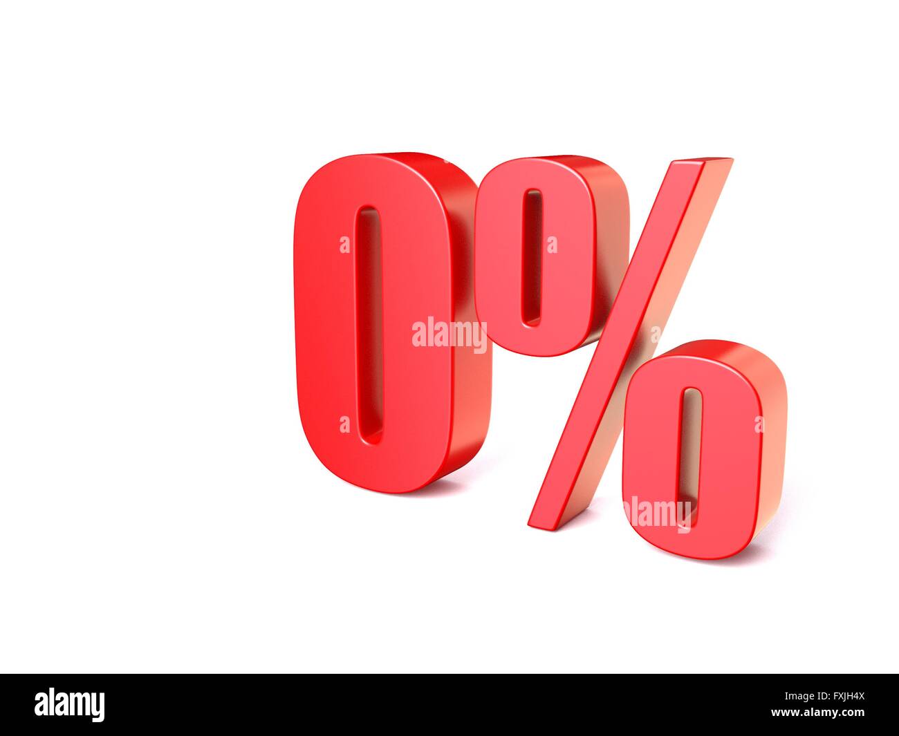 Red percentage sign 0. 3D render illustration isolated on white ...