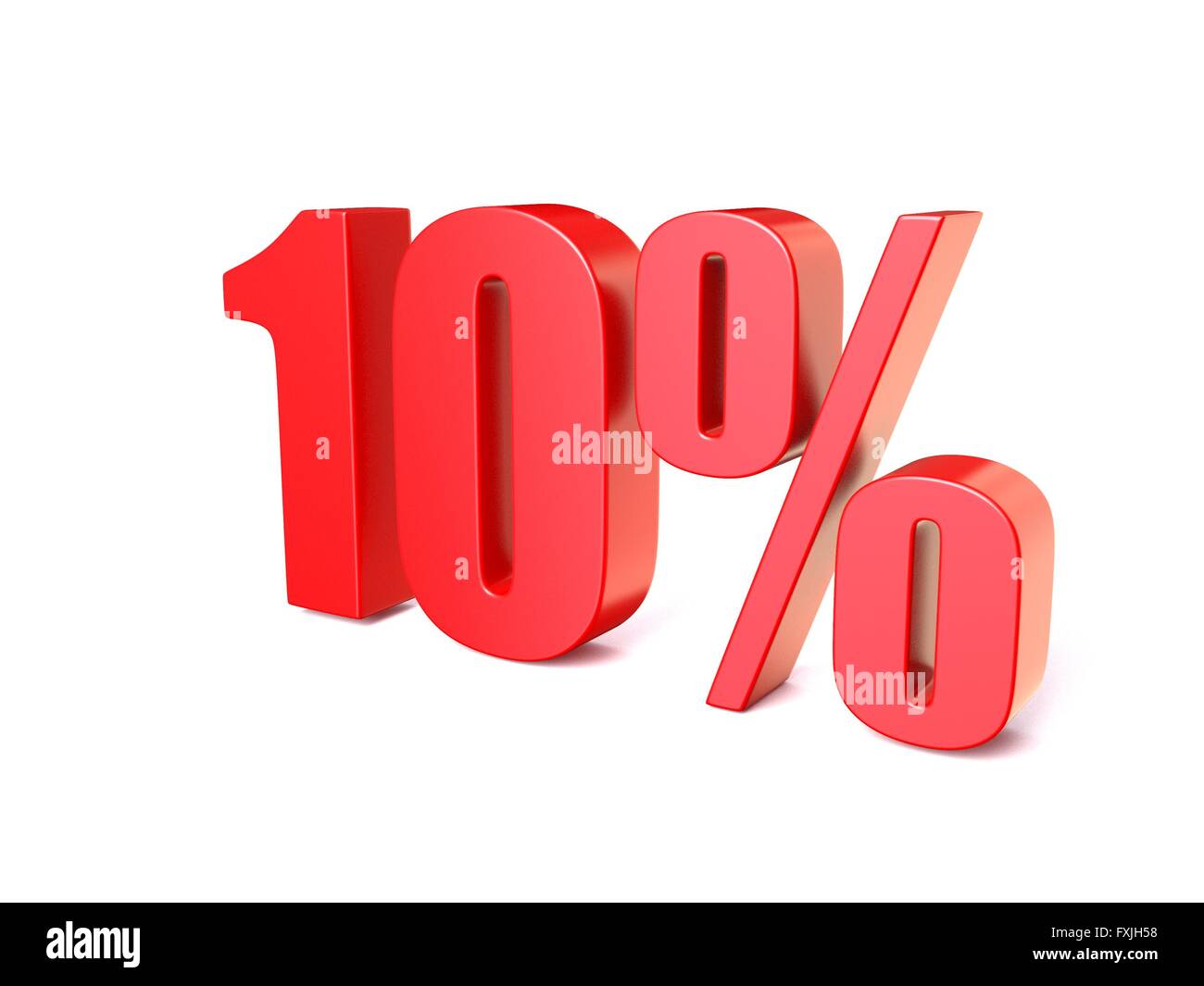 Red percentage sign 10. 3D render illustration isolated on white ...