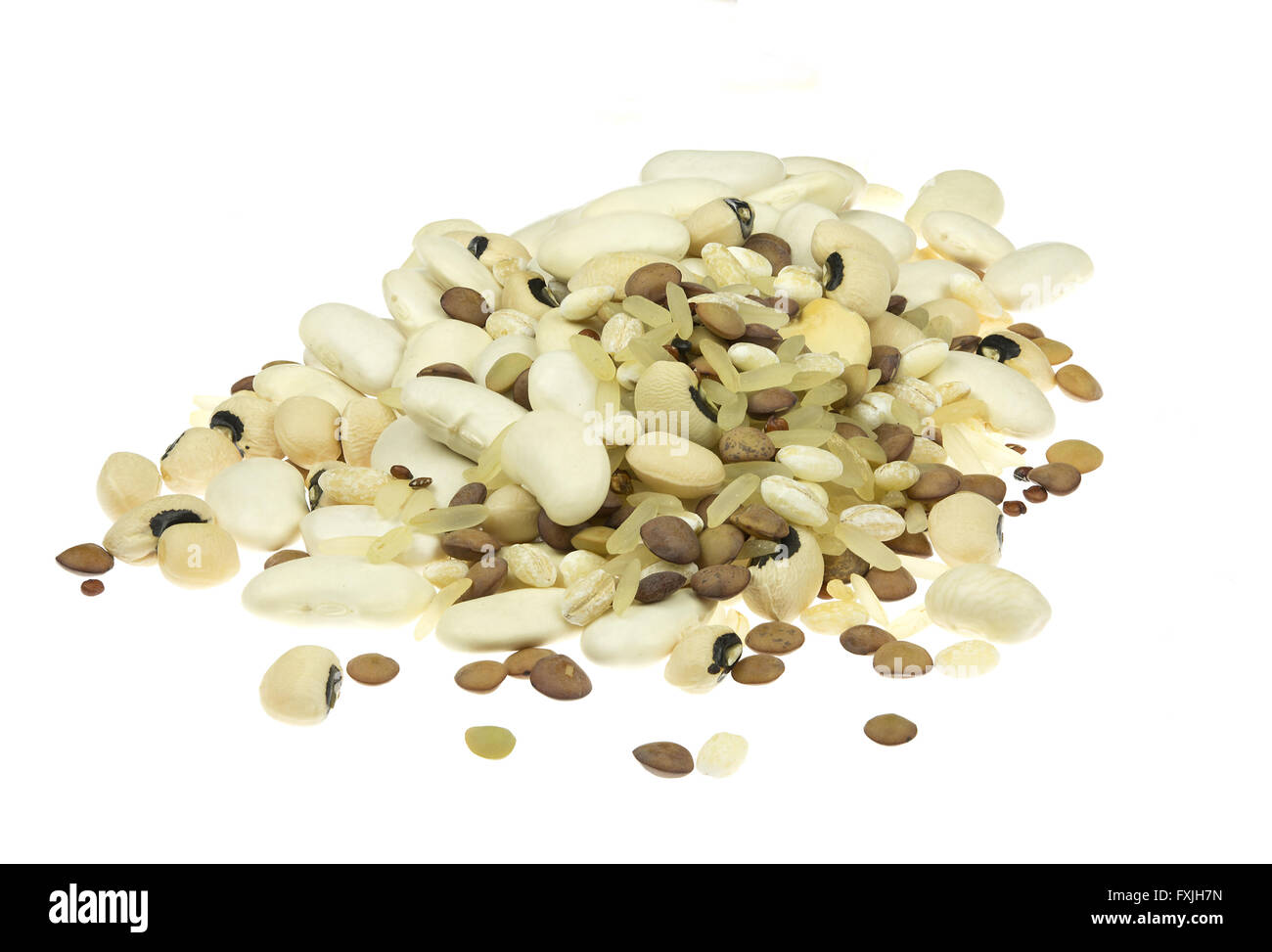 Mixed legumes with rice on white background Stock Photo - Alamy